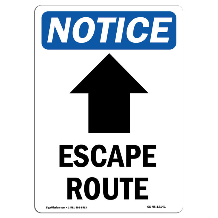 SignMission OSHA Notice - Escape Route [Up Arrow] Sign With Symbol ...